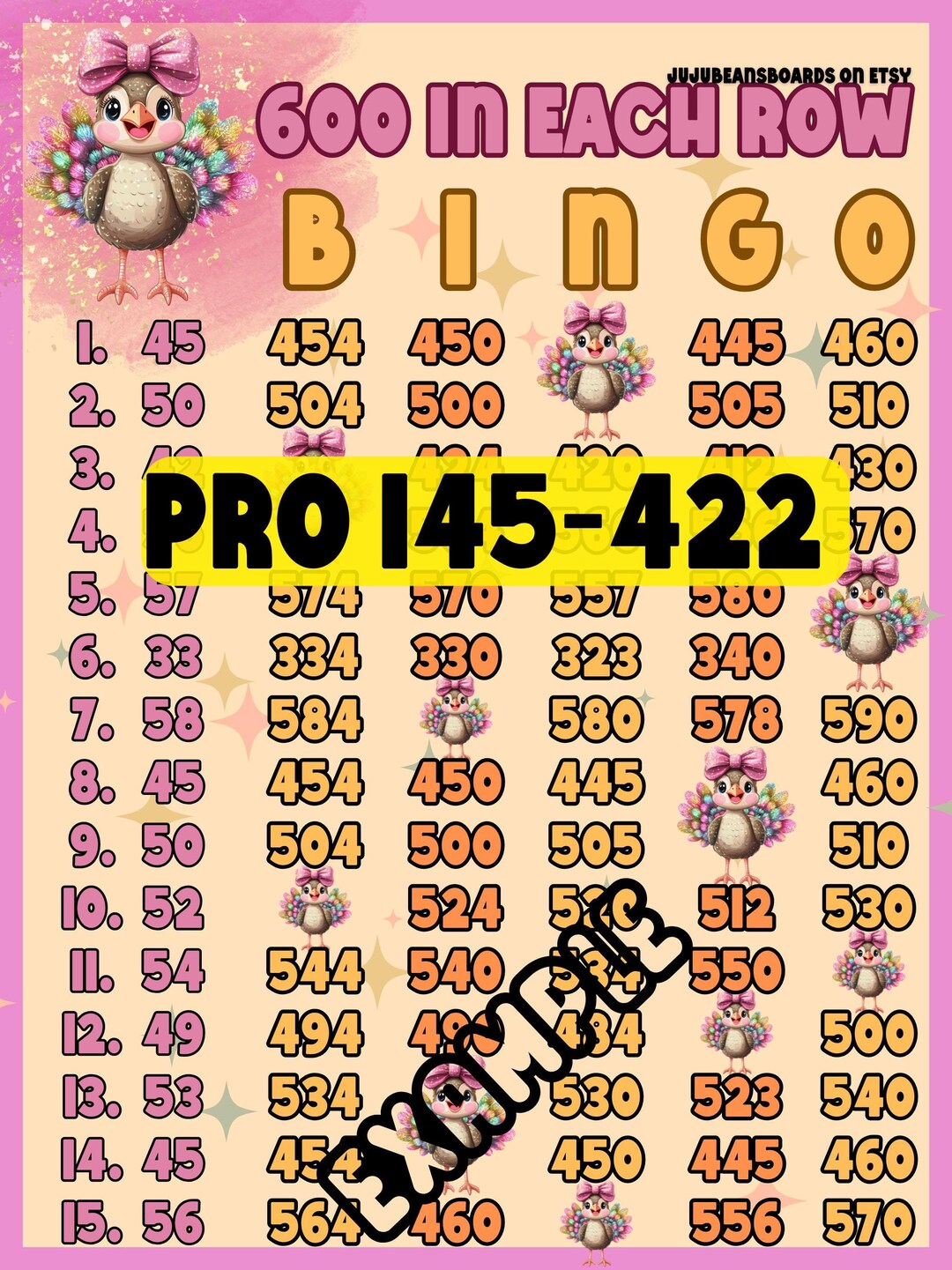 600 in Each Row High Roller Thanksgiving 15 Line Bingo Board, HR Pro ...