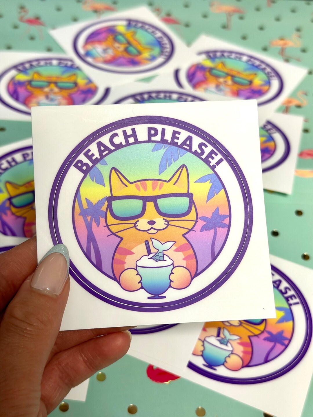 Cat Sticker Kitty Beach Please Sticker Summer Tropical Paradise Vinyl ...