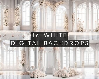 White Whimsical Floral Digital Backdrop White Flowers Studio Backdrop ...