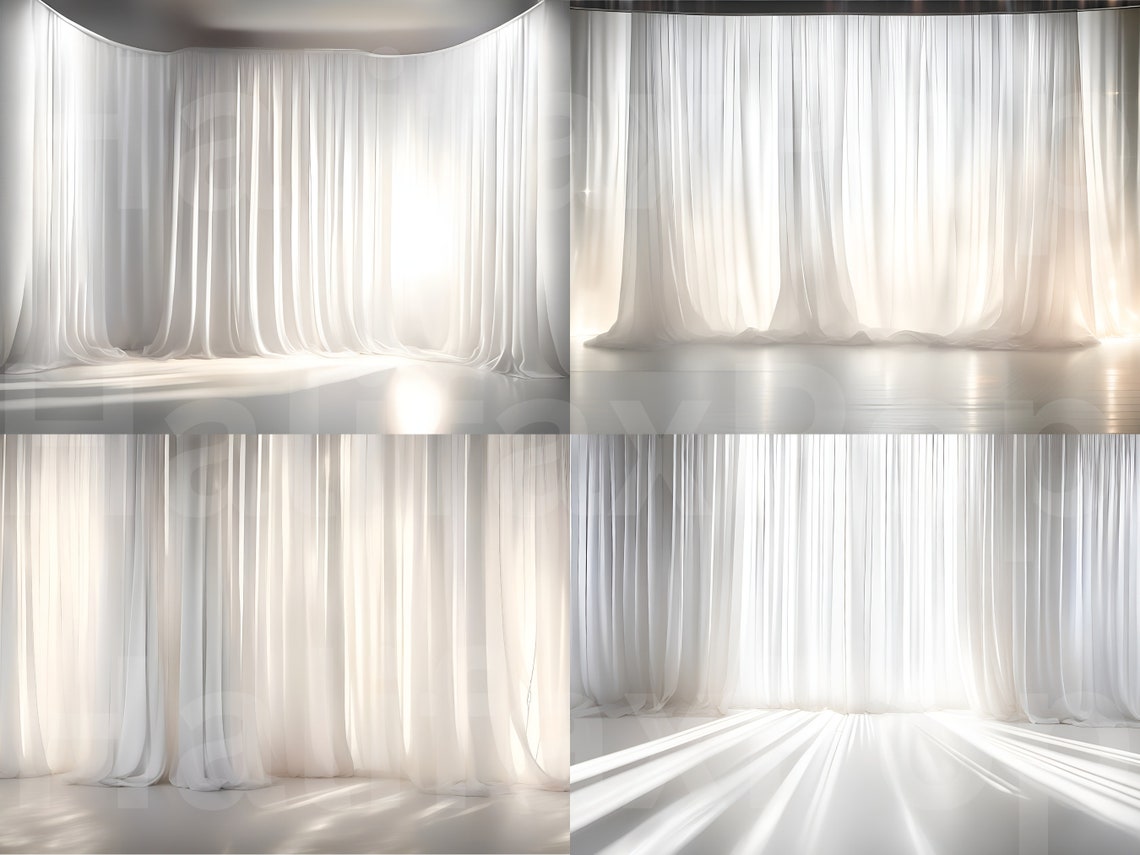50 Illuminated Curtains Overlays Digital White Curtain Photo Backdrop ...