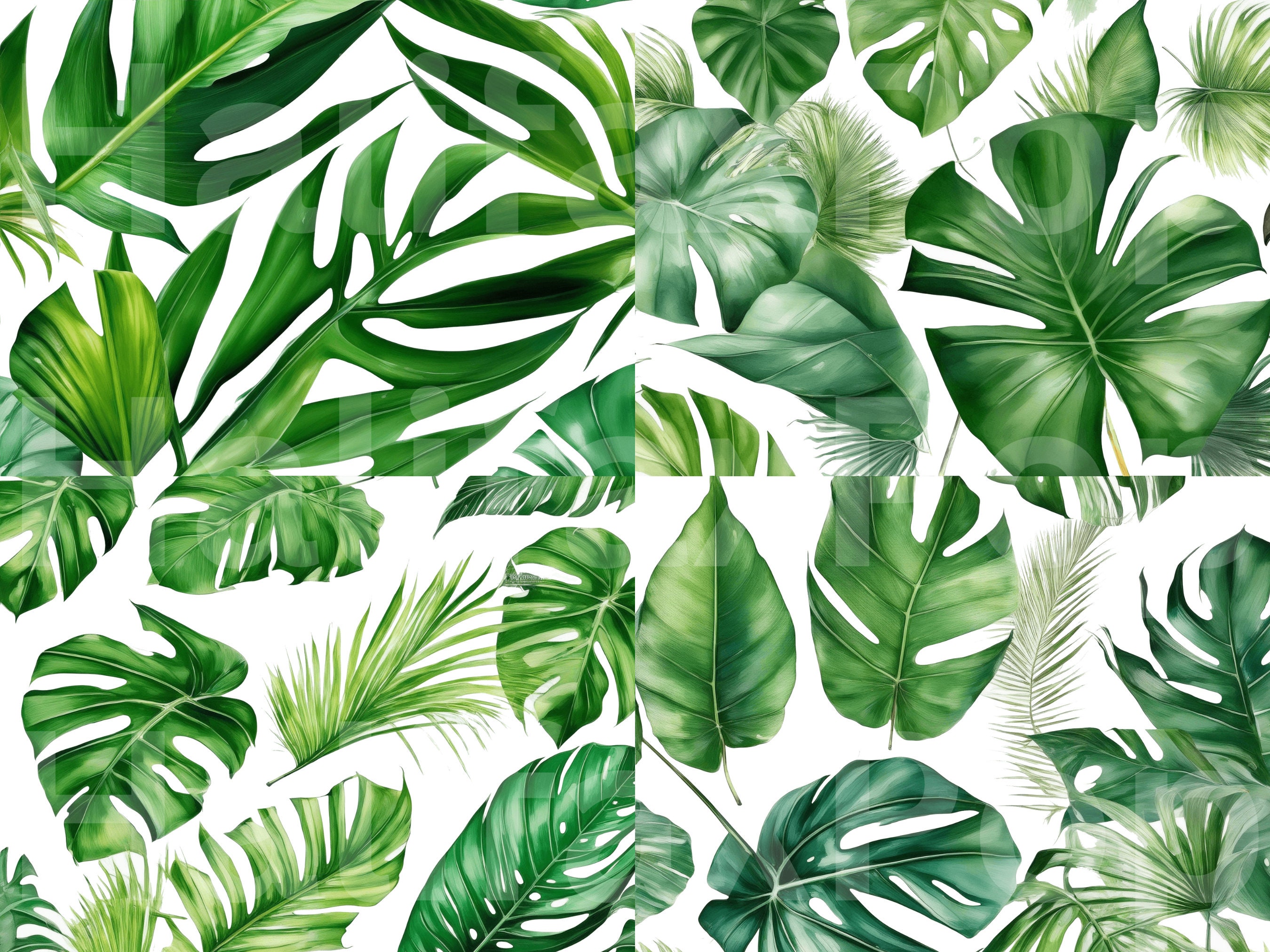 16 Tropical Leaves Digital Overlays for Photoshop Green Tropical ...