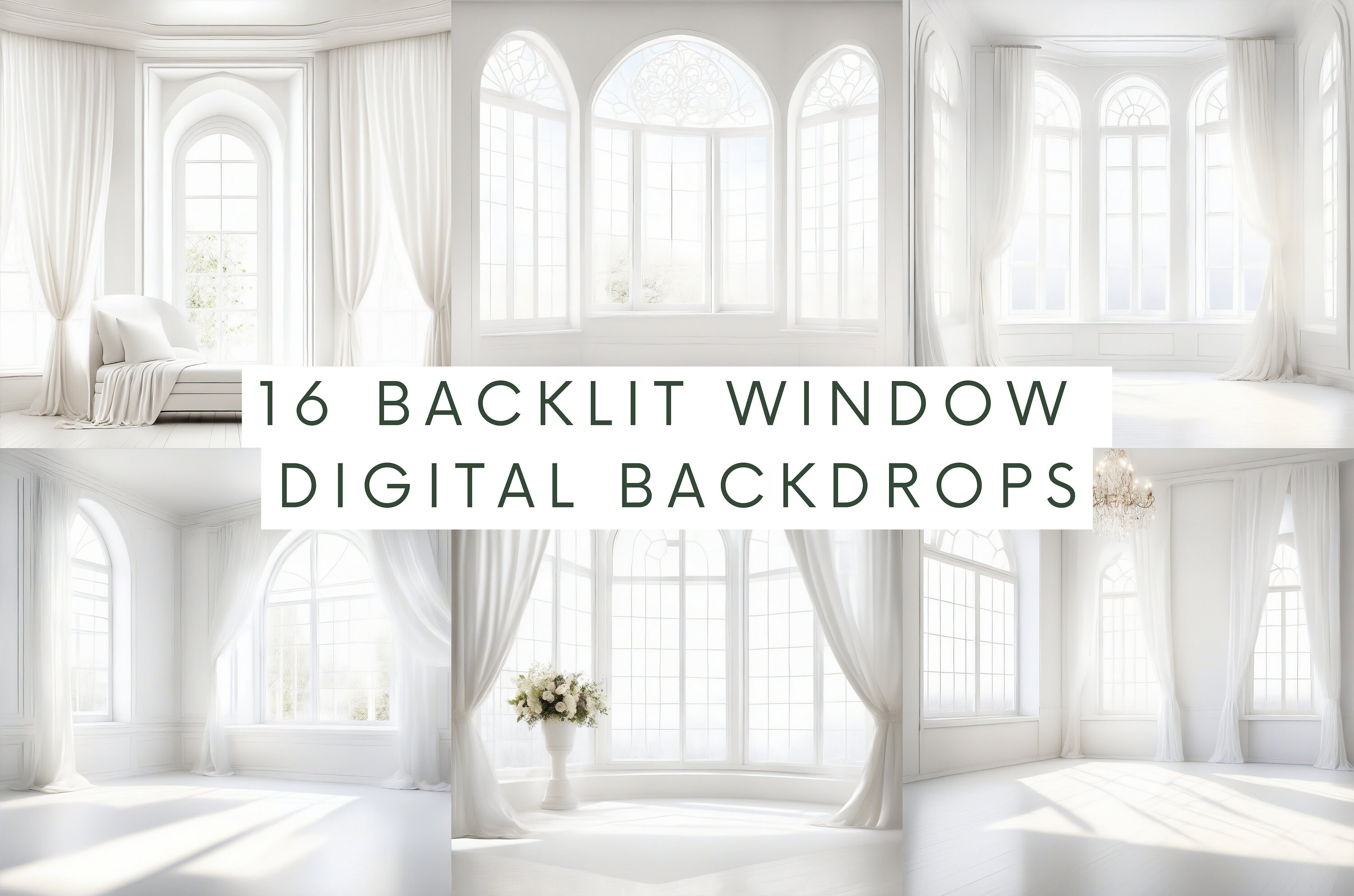 16 Backlit Window Digital Backdrops, White Room, Photoshop Overlays ...
