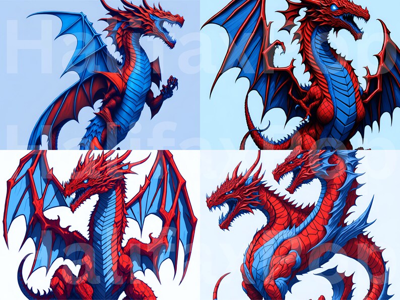 Majestic Red and Blue Ice Dragon Clipart 16 High Quality Jpgs ...
