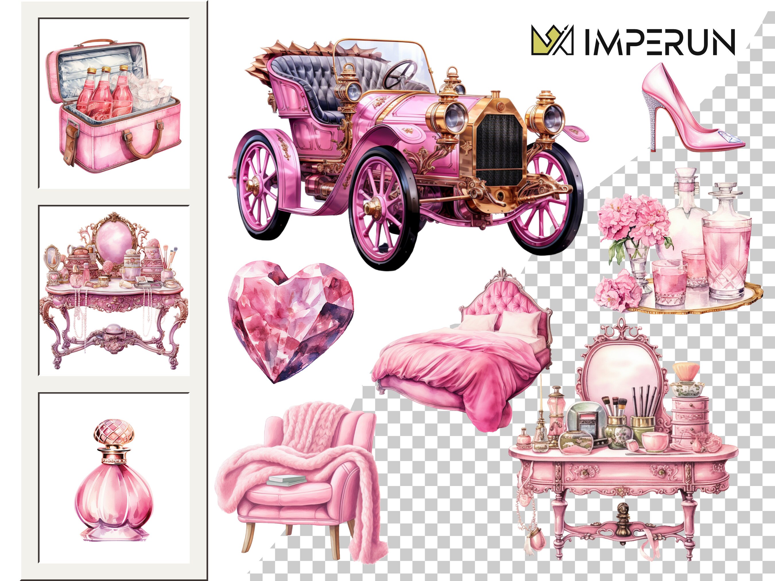 Vintage Pink Items, Pink Items Collection, Barbie-inspired, Watercolor ...