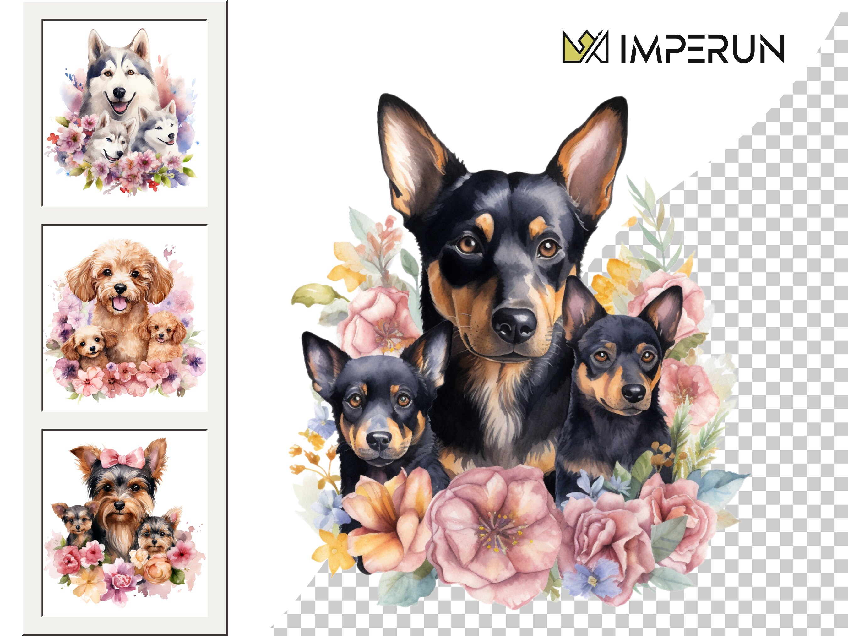 Dog Mom and Puppies Watercolor Clipart: Floral Canine Art (digital) - Etsy