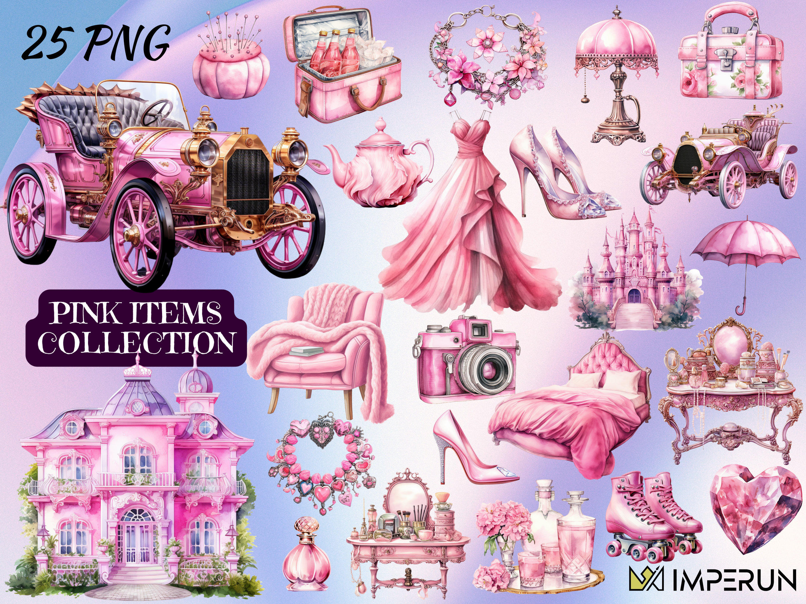 Vintage Pink Items, Pink Items Collection, Barbie-inspired, Watercolor ...