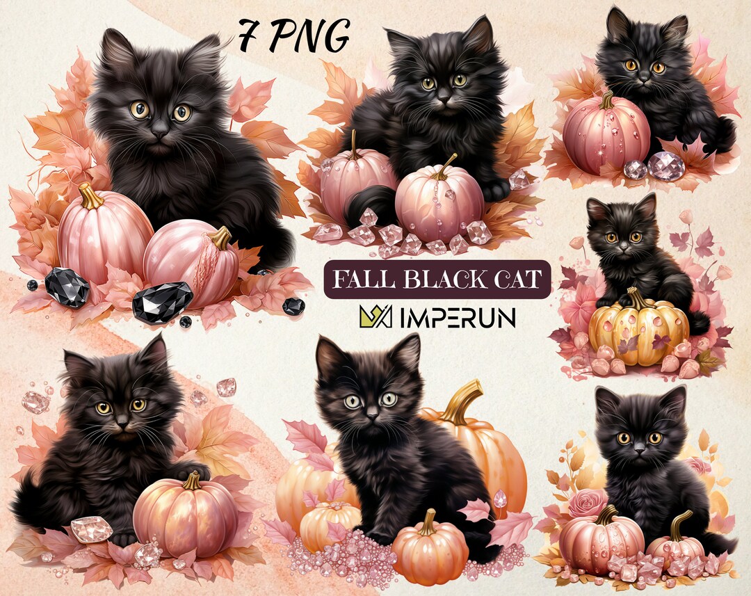 Autumn Glamour, Black Cat, Watercolor Clipart, Rhinestones, Barbie ...