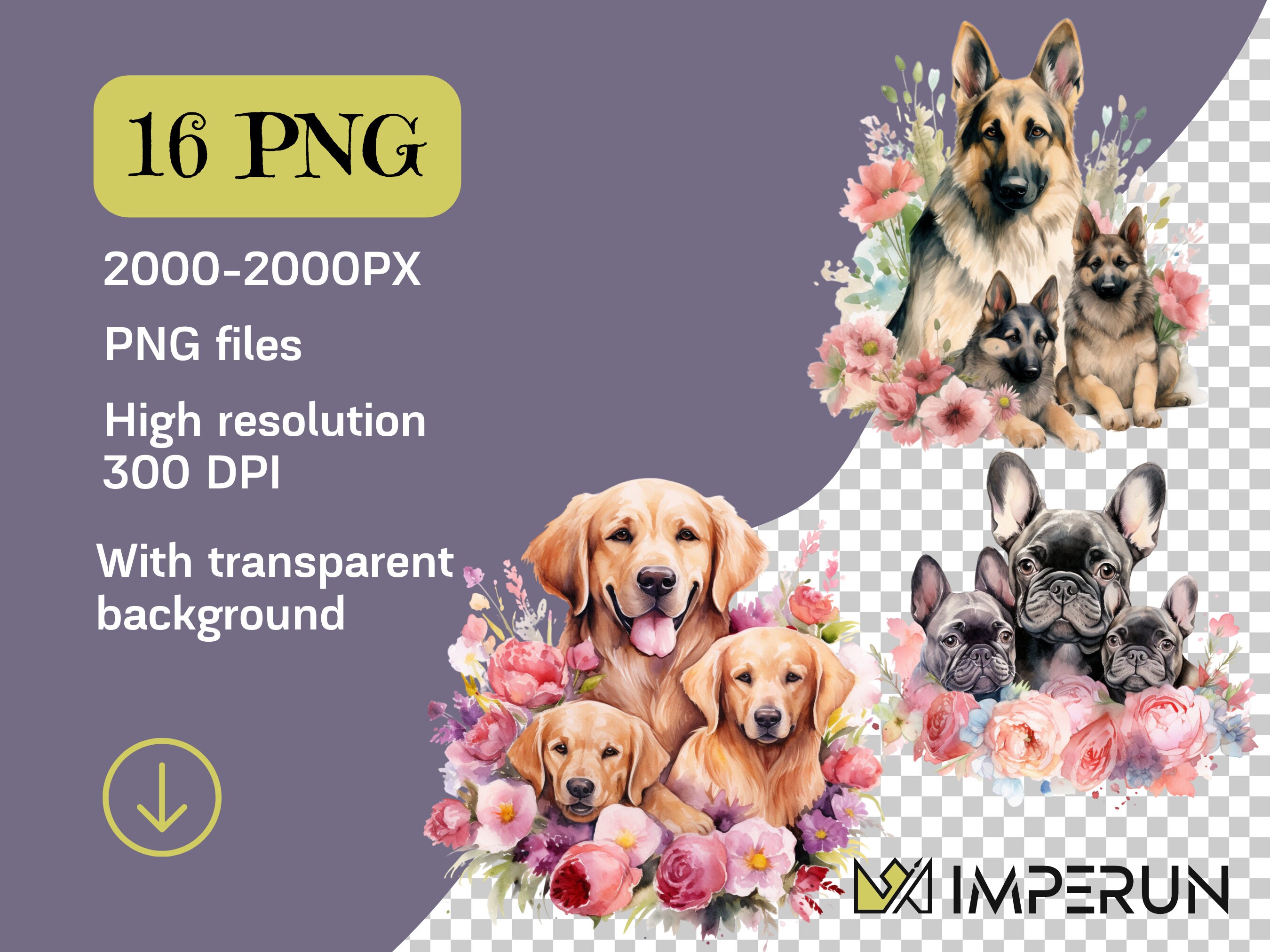 Dog Mom and Puppies Watercolor Clipart: Floral Canine Art (digital) - Etsy