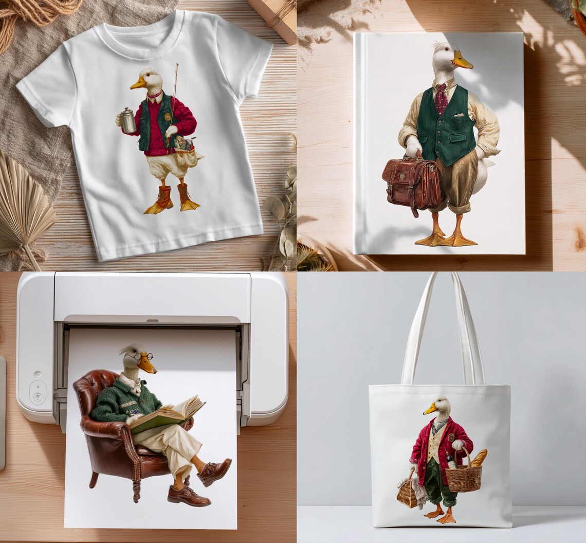 Vintage Dandy Ducks Clipart – 14 PNG Anthropomorphic Illustrations ...