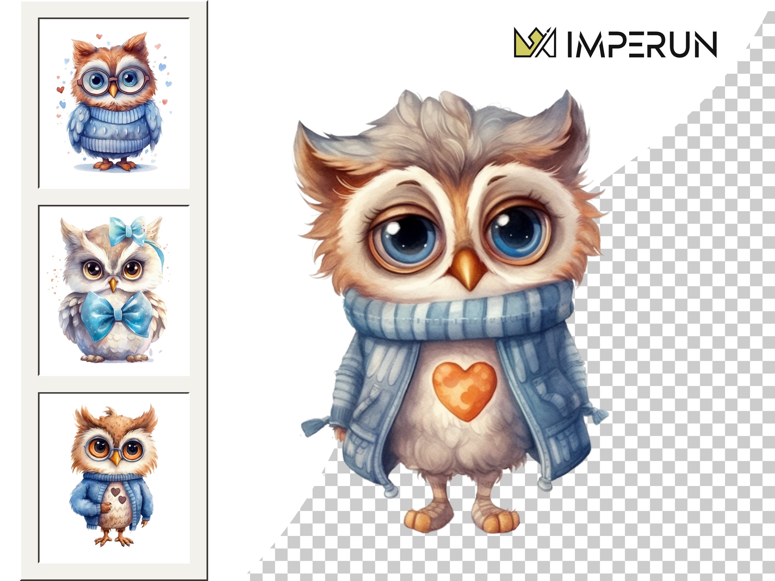 Cute Owl Clipart, Watercolor Owl, Whimsical Owls, Commercial Use ...