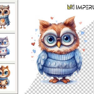 Cute Owl Clipart, Watercolor Owl, Whimsical Owls, Commercial Use ...