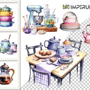 Watercolor Kitchen Clipart Set – Utensils, Cookware & Kitchenware PNG ...