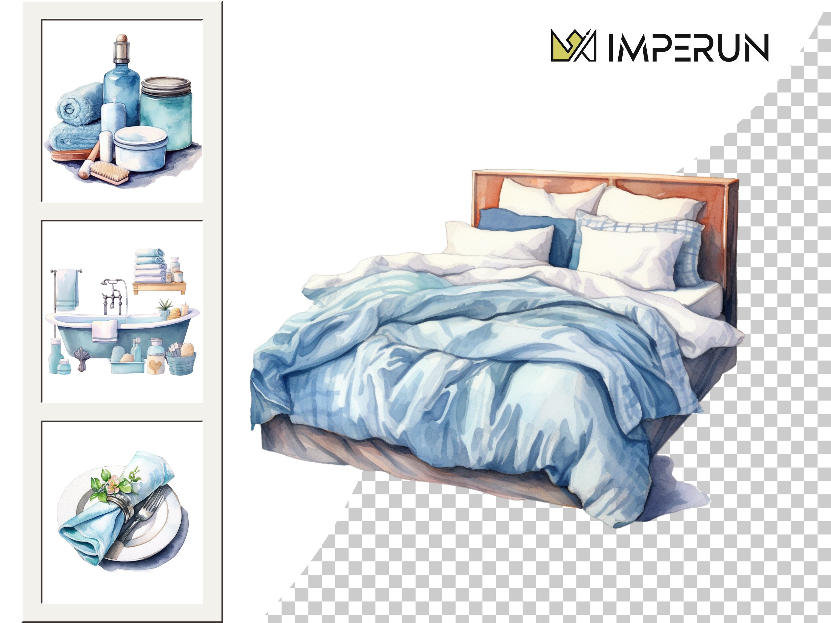 Watercolor Hotel Items Clipart Set, Hotel, Items, Illustration, Home ...