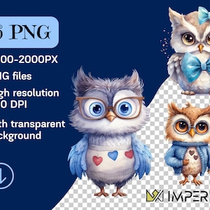 Cute Owl Clipart, Watercolor Owl, Whimsical Owls, Commercial Use ...