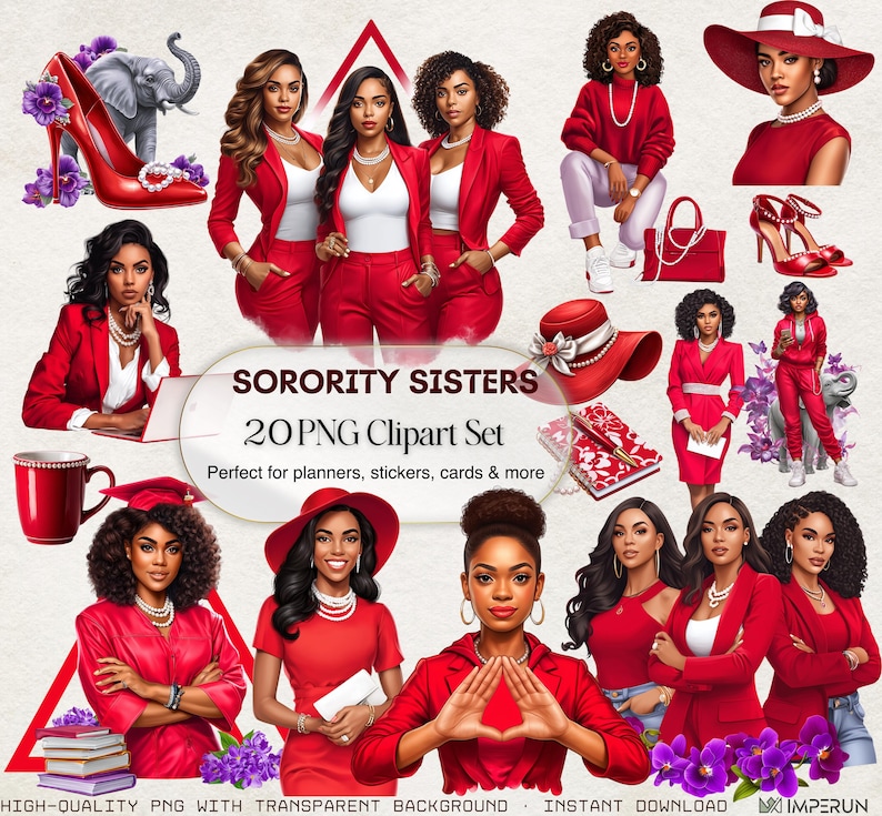 Sorority Sisters Delta Clipart - 20 PNG, Red & White Watercolor Art ...