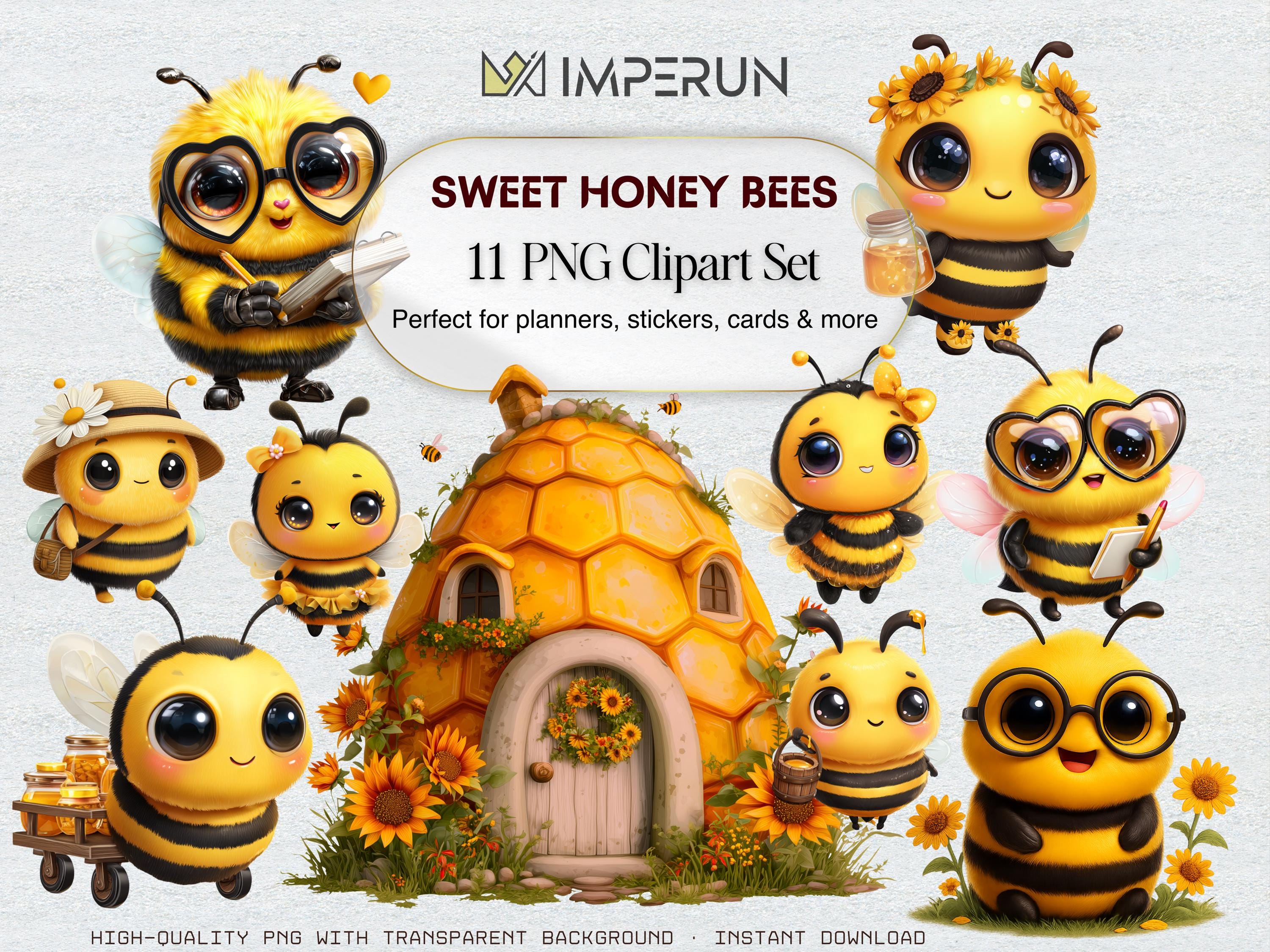 Kawaii Honey Bee Clipart – Cartoon PNG Set (digital Download) - Etsy