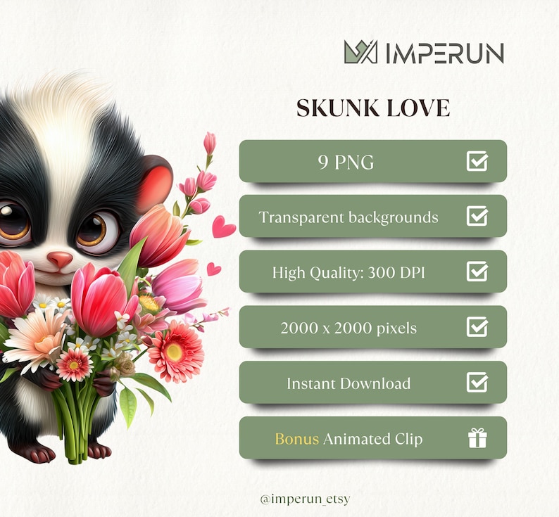 Kawaii Skunk Love Clipart Set, Valentine's Day PNG (digital Download ...