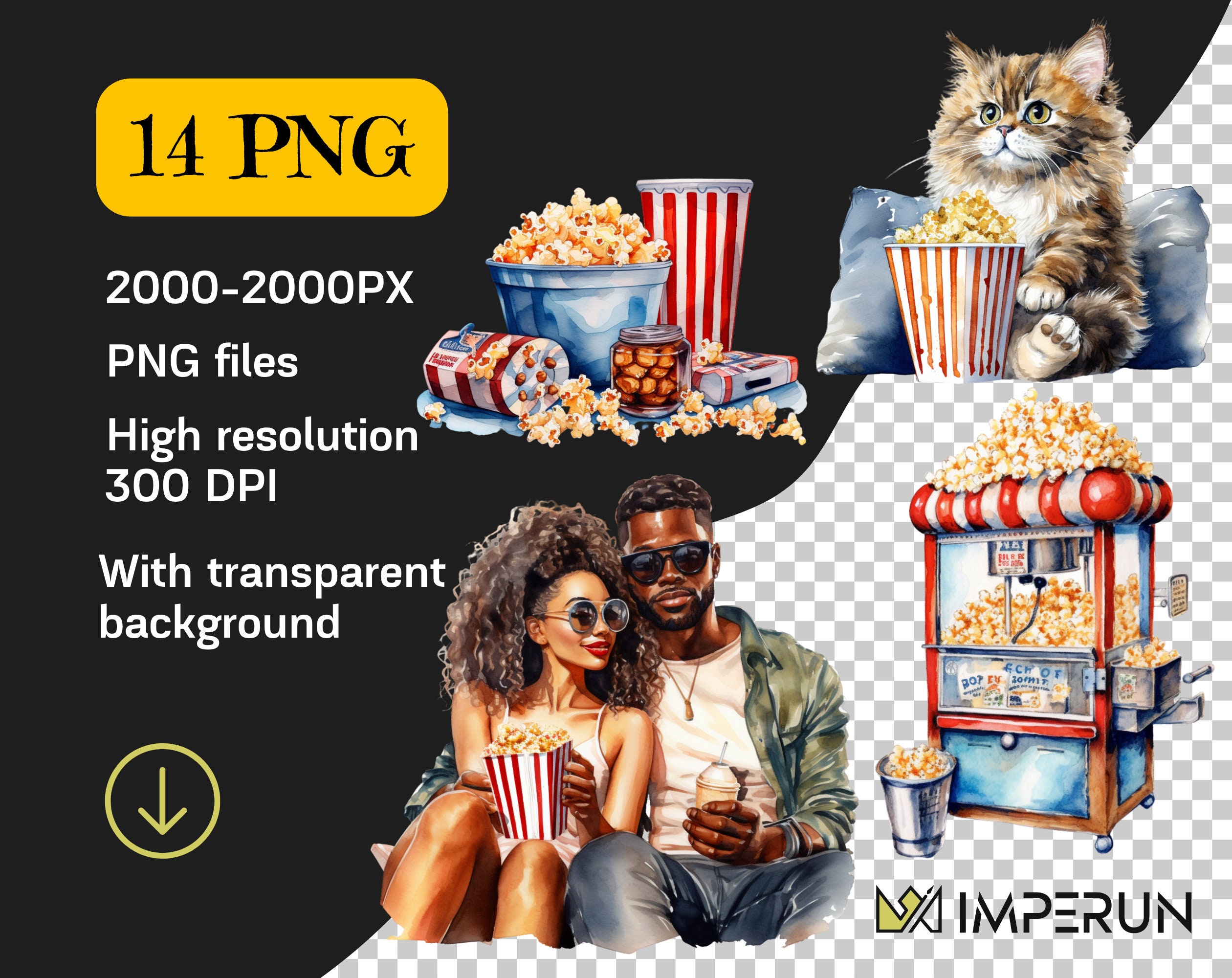 Movie Night Clipart Set – Afro-american Movie Theme PNG, Cinema Night ...