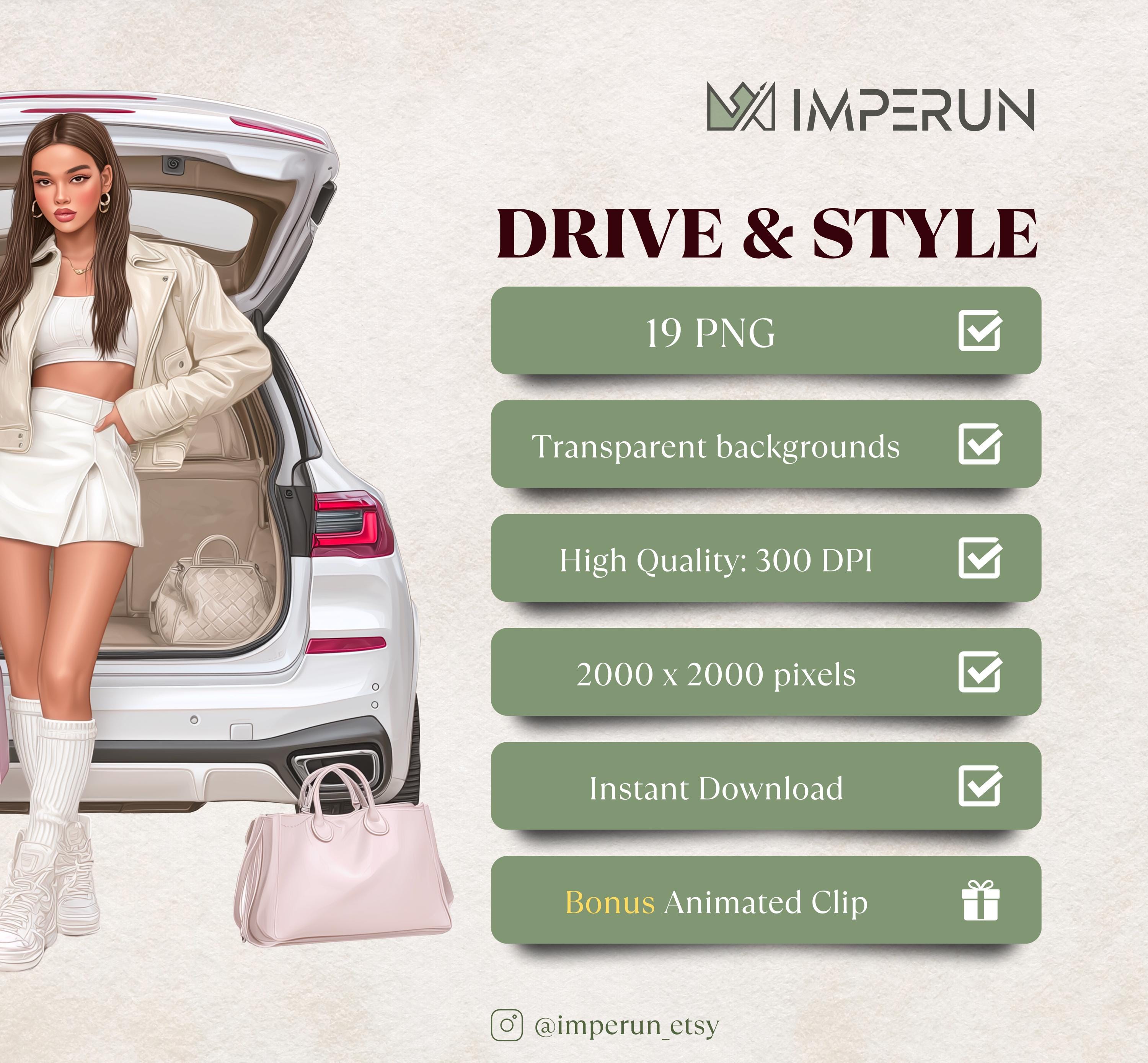 Luxury Car Clipart Set: Fashion Women, Dobermans, Accessories (19 PNG ...