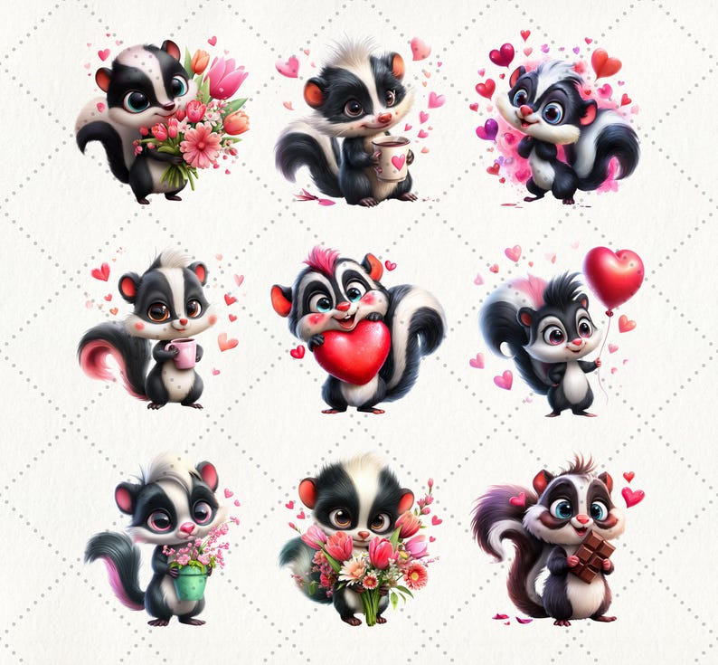 Kawaii Skunk Love Clipart Set, Valentine's Day PNG (digital Download ...
