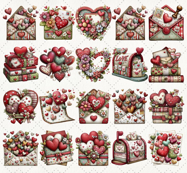 Valentine Love Mail Clipart PNG Set, Heart Envelopes (digital Download ...