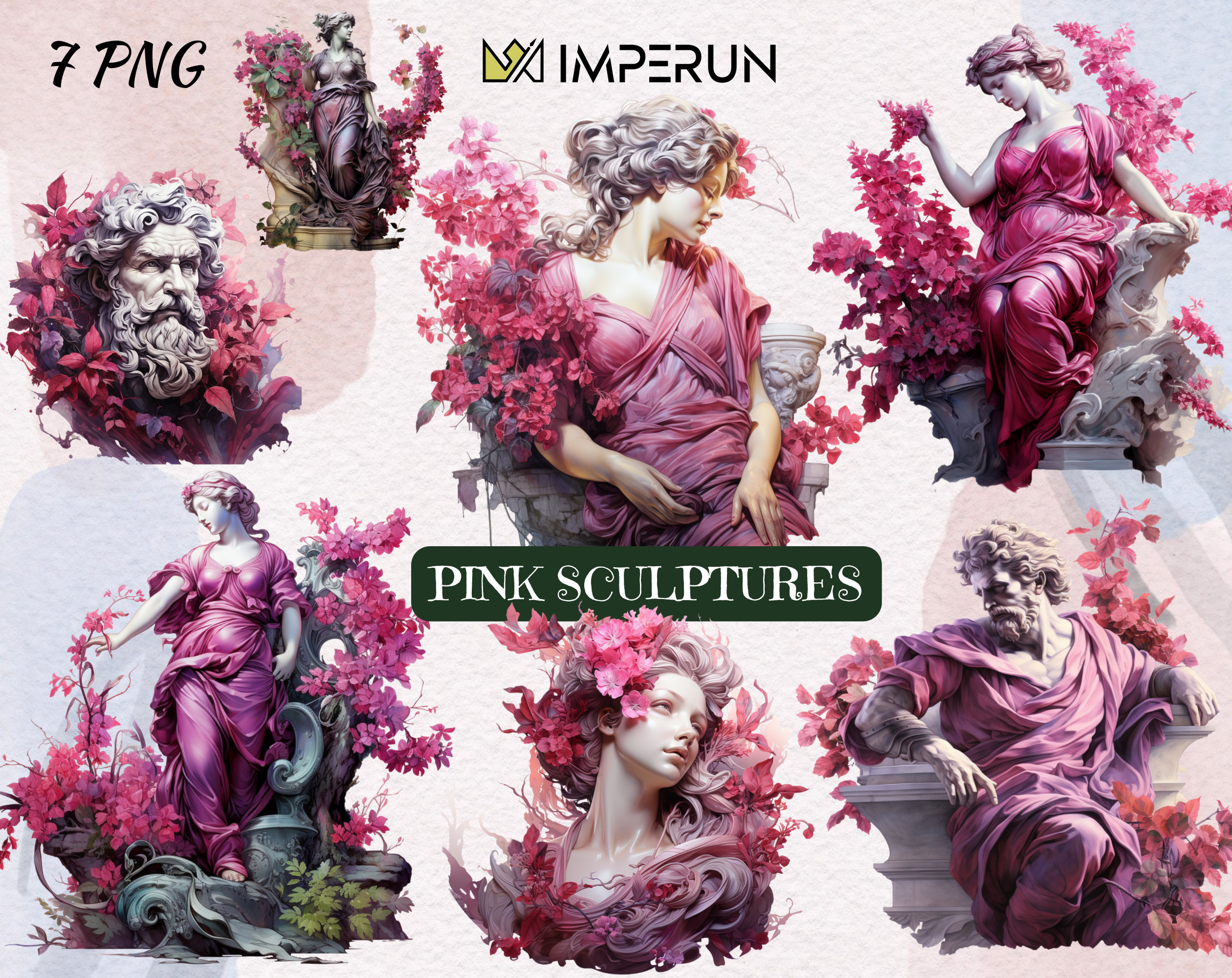 Greek Pink Sculpture Watercolor Clipart, PNG, Pink Aesthetics, Antique ...