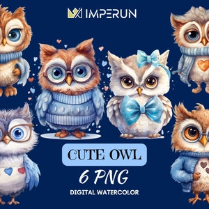 Cute Owl Clipart, Watercolor Owl, Whimsical Owls, Commercial Use ...