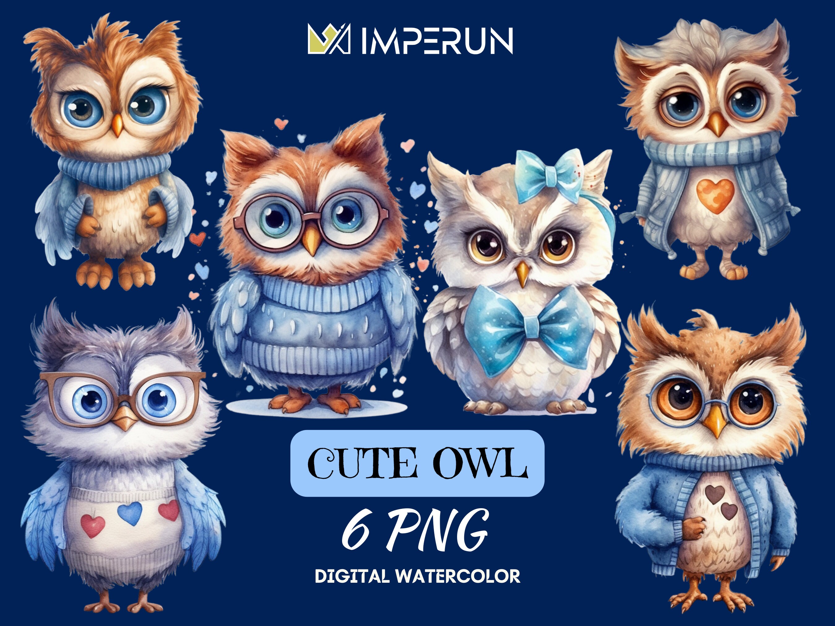 Cute Owl Clipart, Watercolor Owl, Whimsical Owls, Commercial Use ...