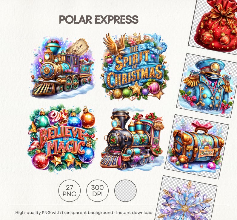 Polar Express Clipart Set, Christmas Train, North Pole (27 PNG) - Etsy