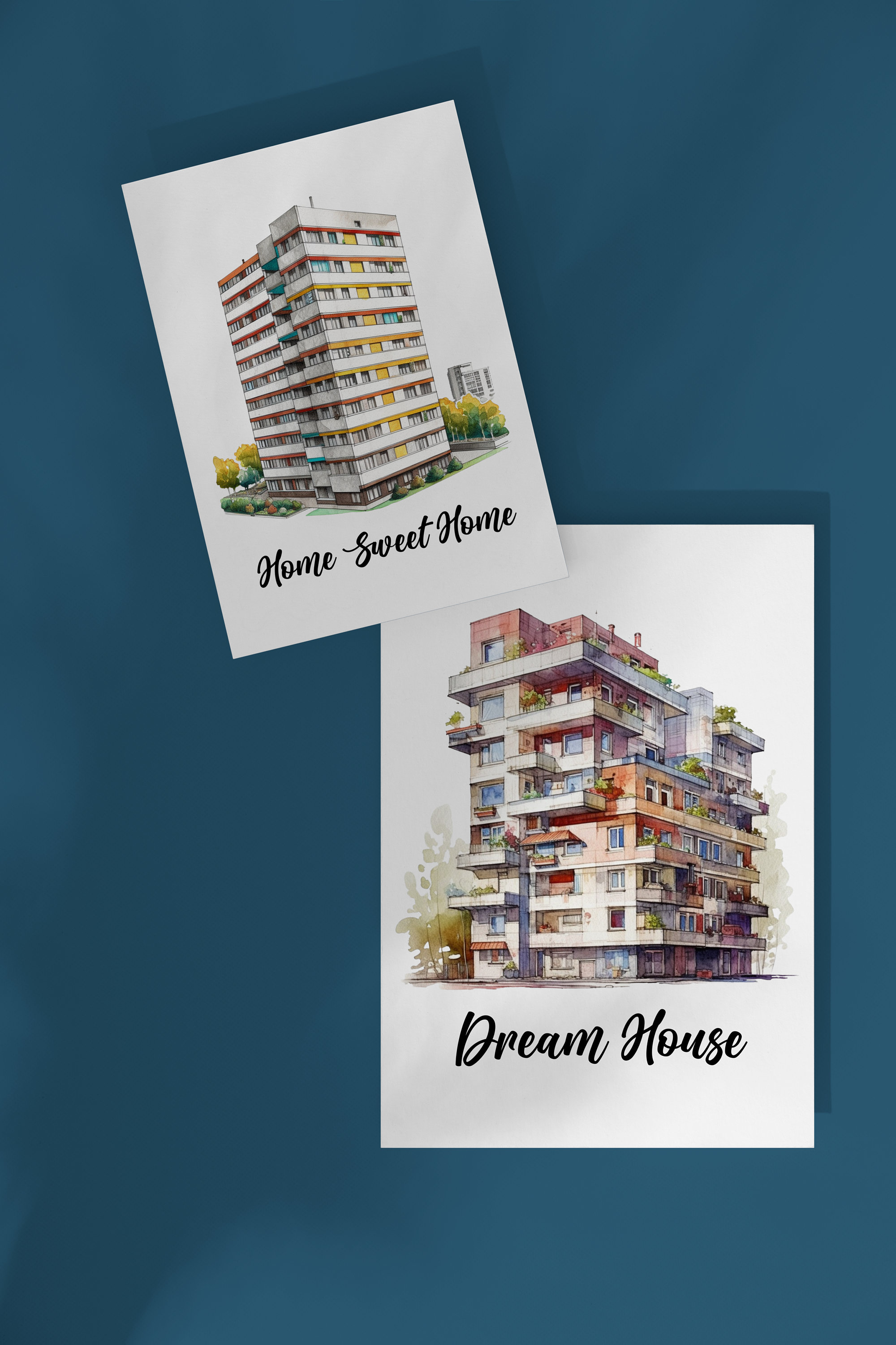 Watercolor Building Blocks of Flats Clipart Set 6 PNG Images - Etsy