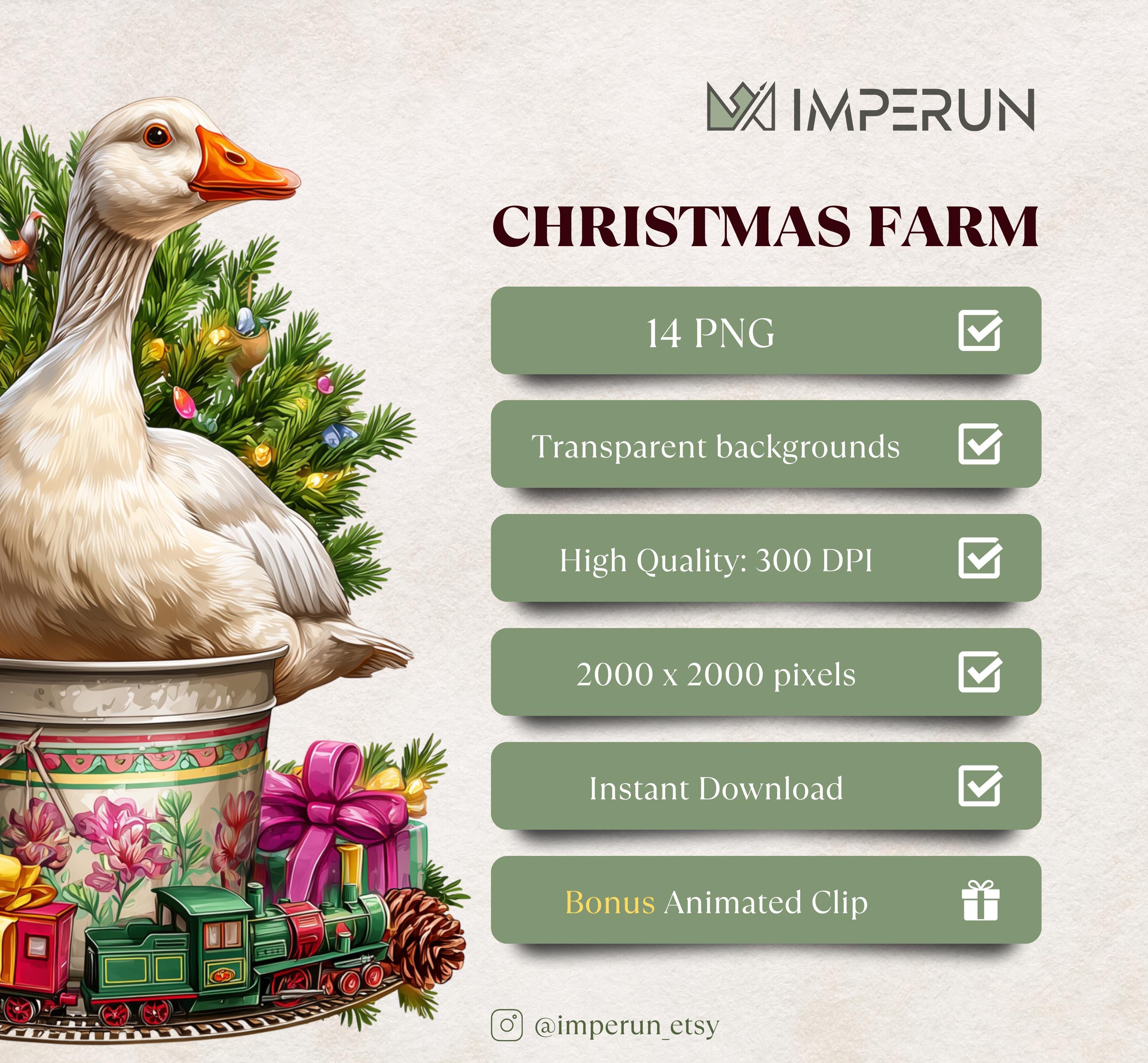 Christmas Farm Animals Clipart: Rustic Holiday PNG Stickers (digital ...