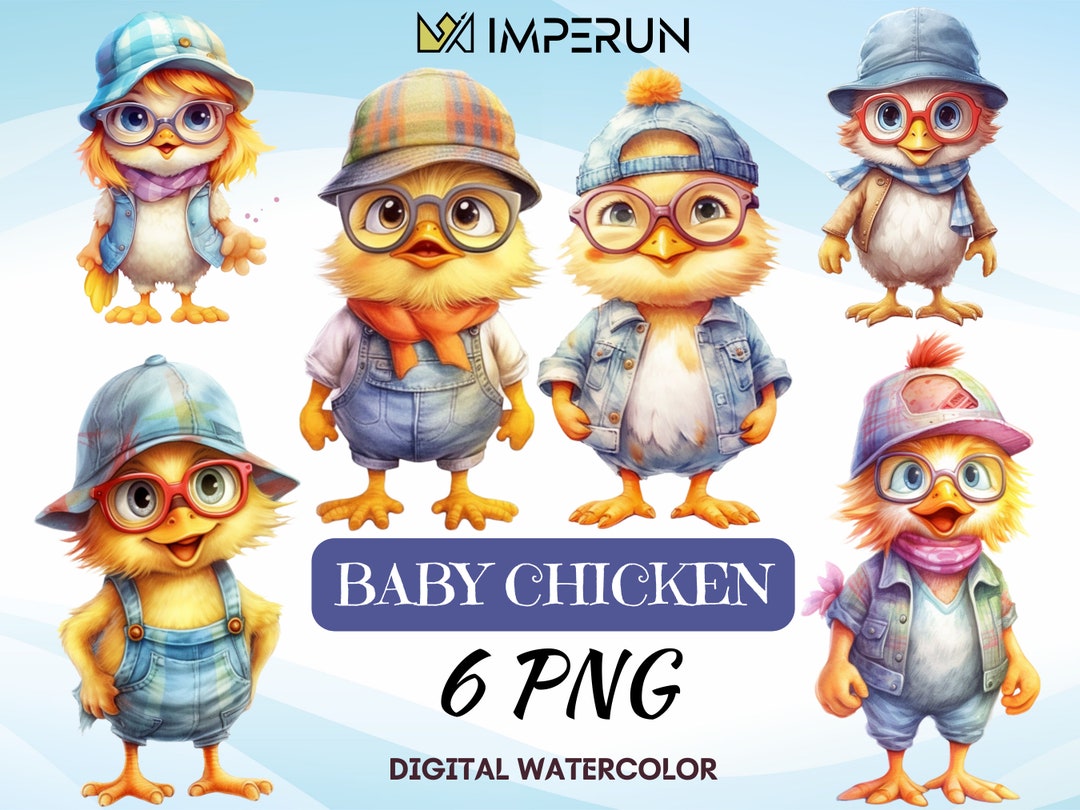 Chicken PNG, Baby Chick, Watercolor Chick Clipart, Illustrations, Cute ...