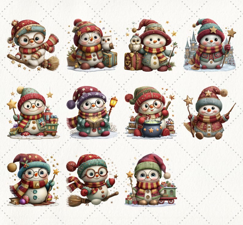 Wizard Snowman Clipart Set, Holiday Winter 11 PNG Bundle, Magical ...