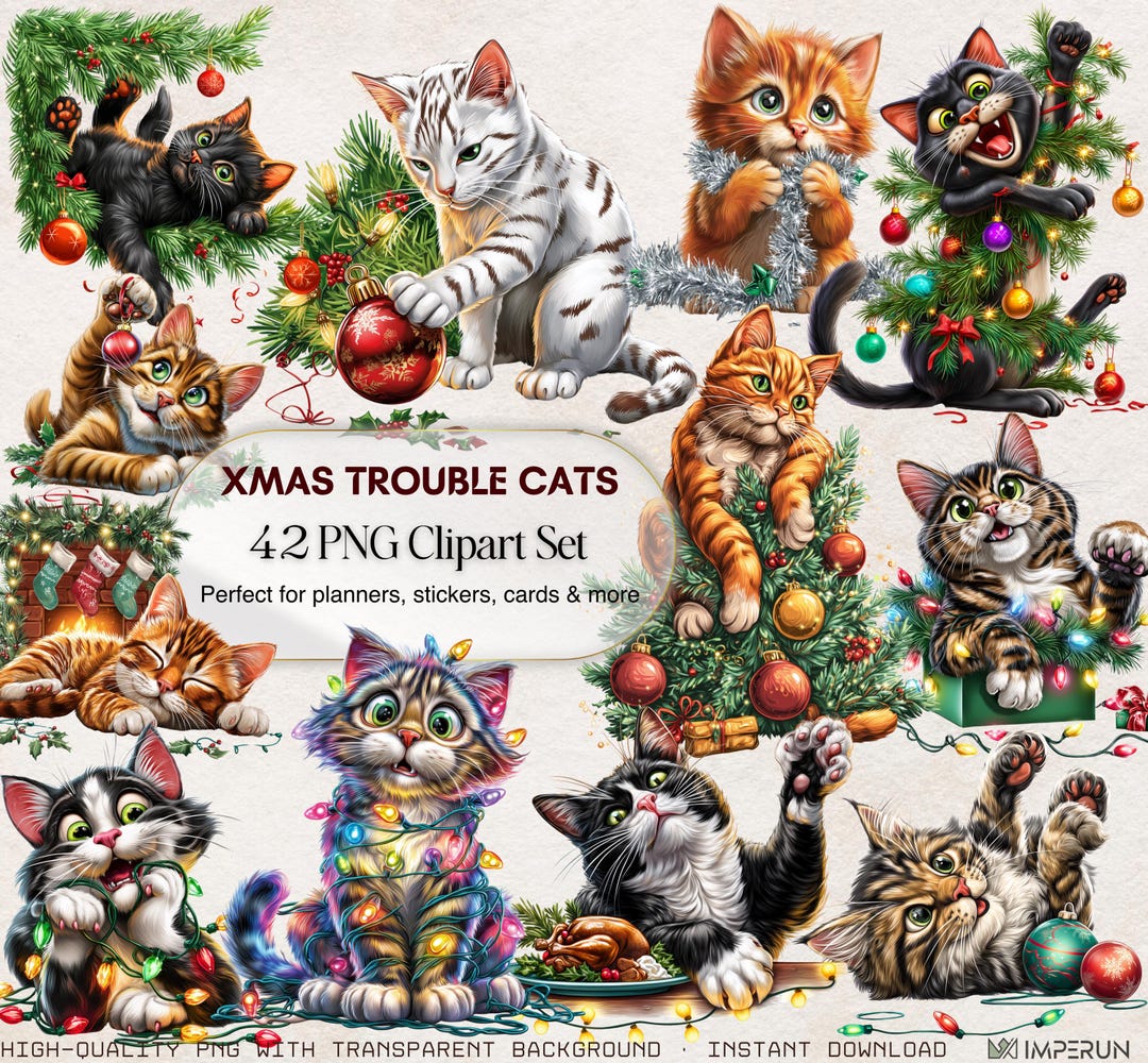 Christmas Cat Clipart Set | Funny Xmas Kitten PNG (digital Download) - Etsy