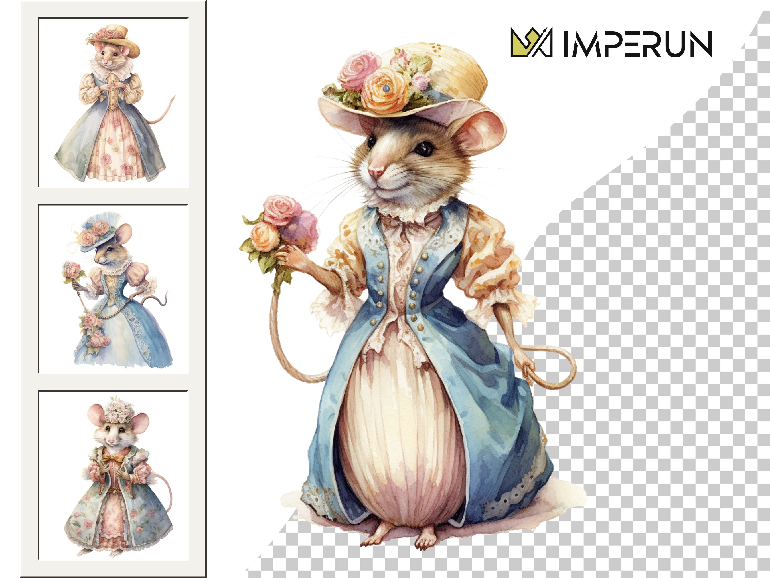 Mouse PNG Clipart, Victorian Mouse Watercolor Clipart Set 10 PNG ...