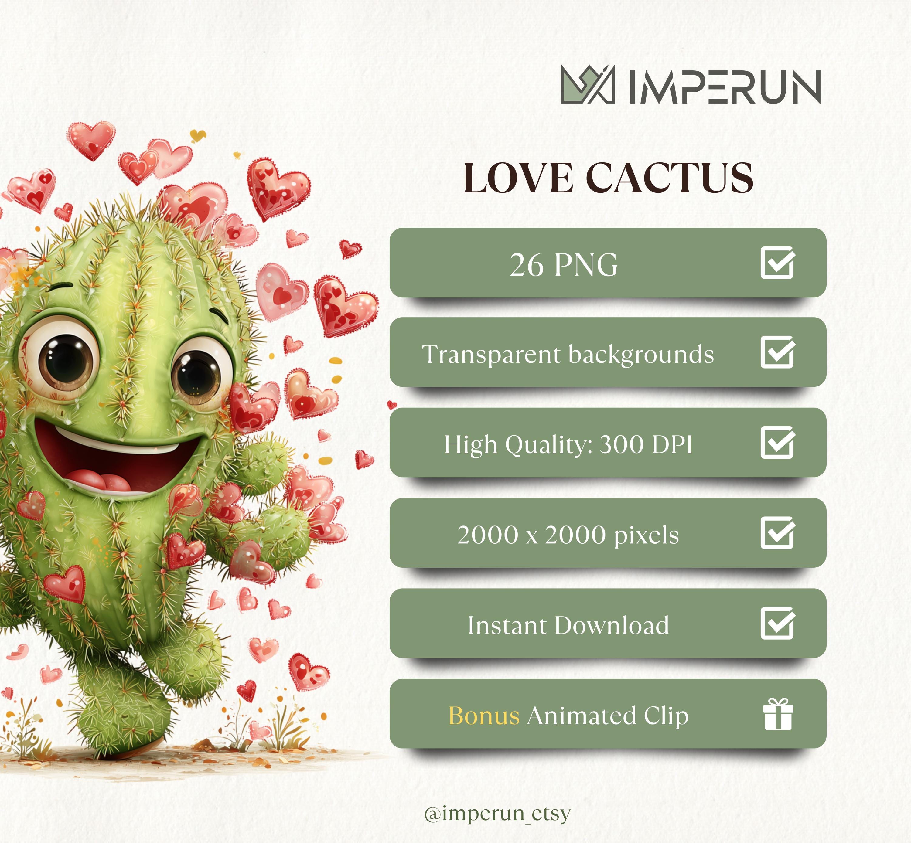 Love Cactus Clipart Set, Kawaii Valentine Cactus 26 PNG Graphics - Etsy