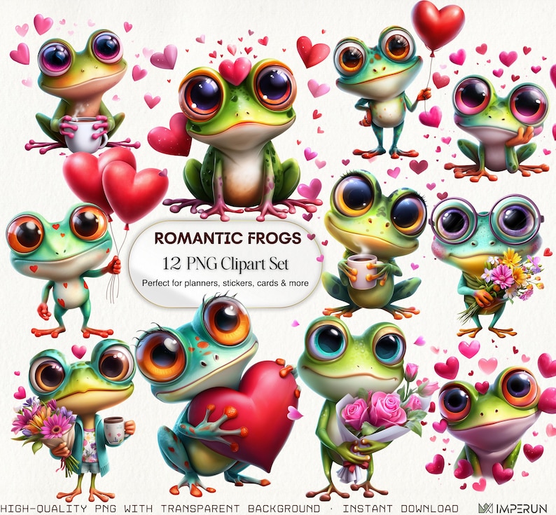 Kawaii Valentine Frog Clipart, Romantic PNG Set (digital Download) - Etsy