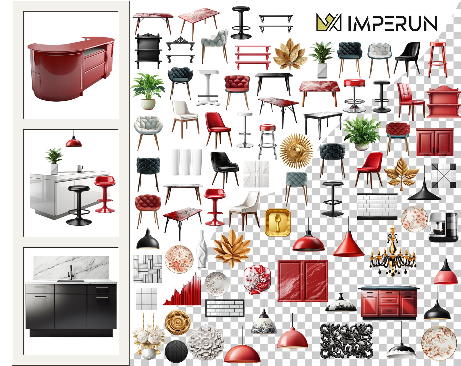 Kitchen Furniture PNG Clipart Bundle, Realistic, Sublimation Design ...