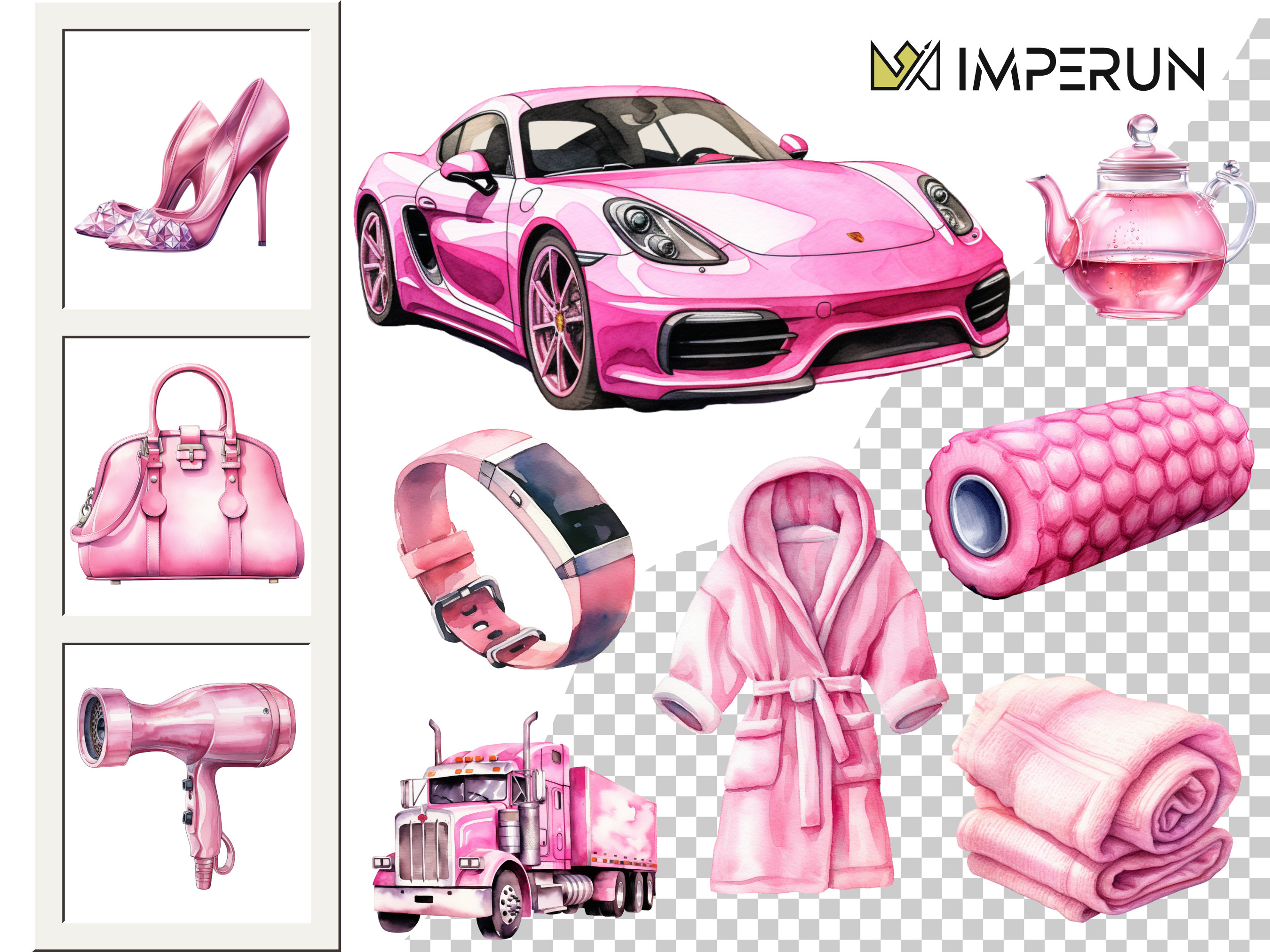 Pink Items Collection Pink World Barbie-inspired Watercolor - Etsy