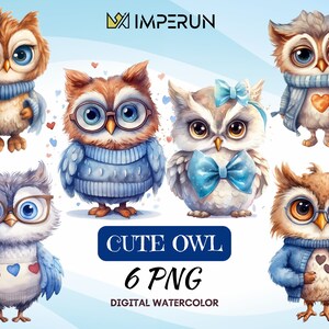 Cute Owl Clipart, Watercolor Owl, Whimsical Owls, Commercial Use ...