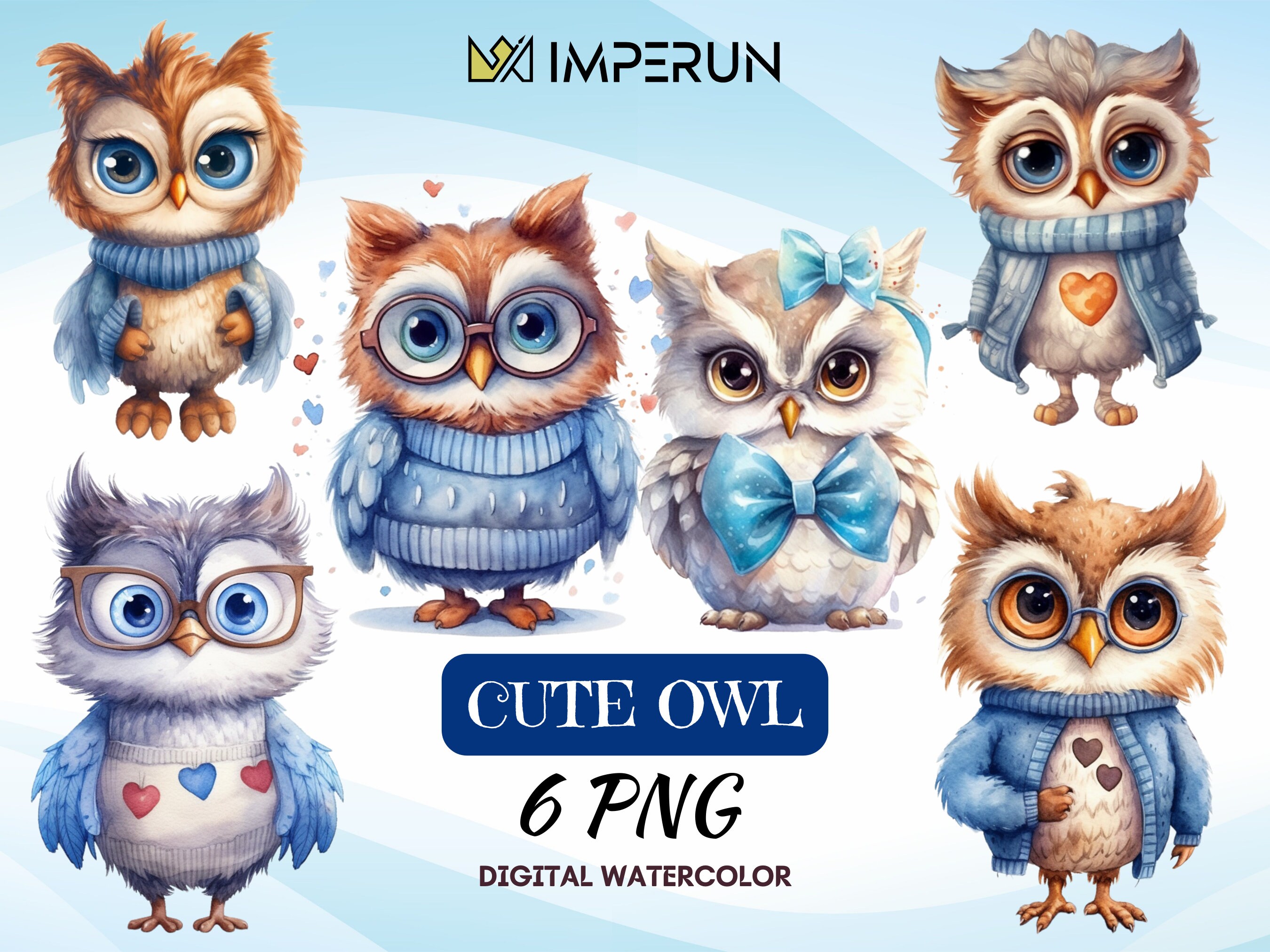 Cute Owl Clipart, Watercolor Owl, Whimsical Owls, Commercial Use ...