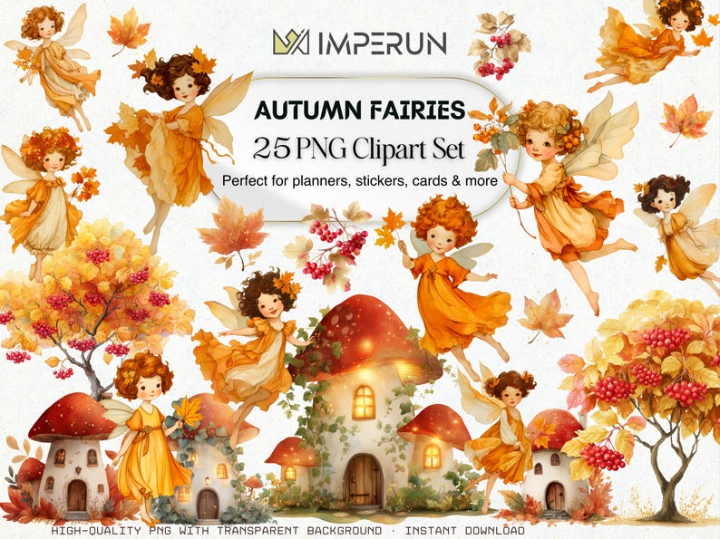 Autumn Fairies Clipart Set | 25 PNG Fall Fairy Illustrations With ...