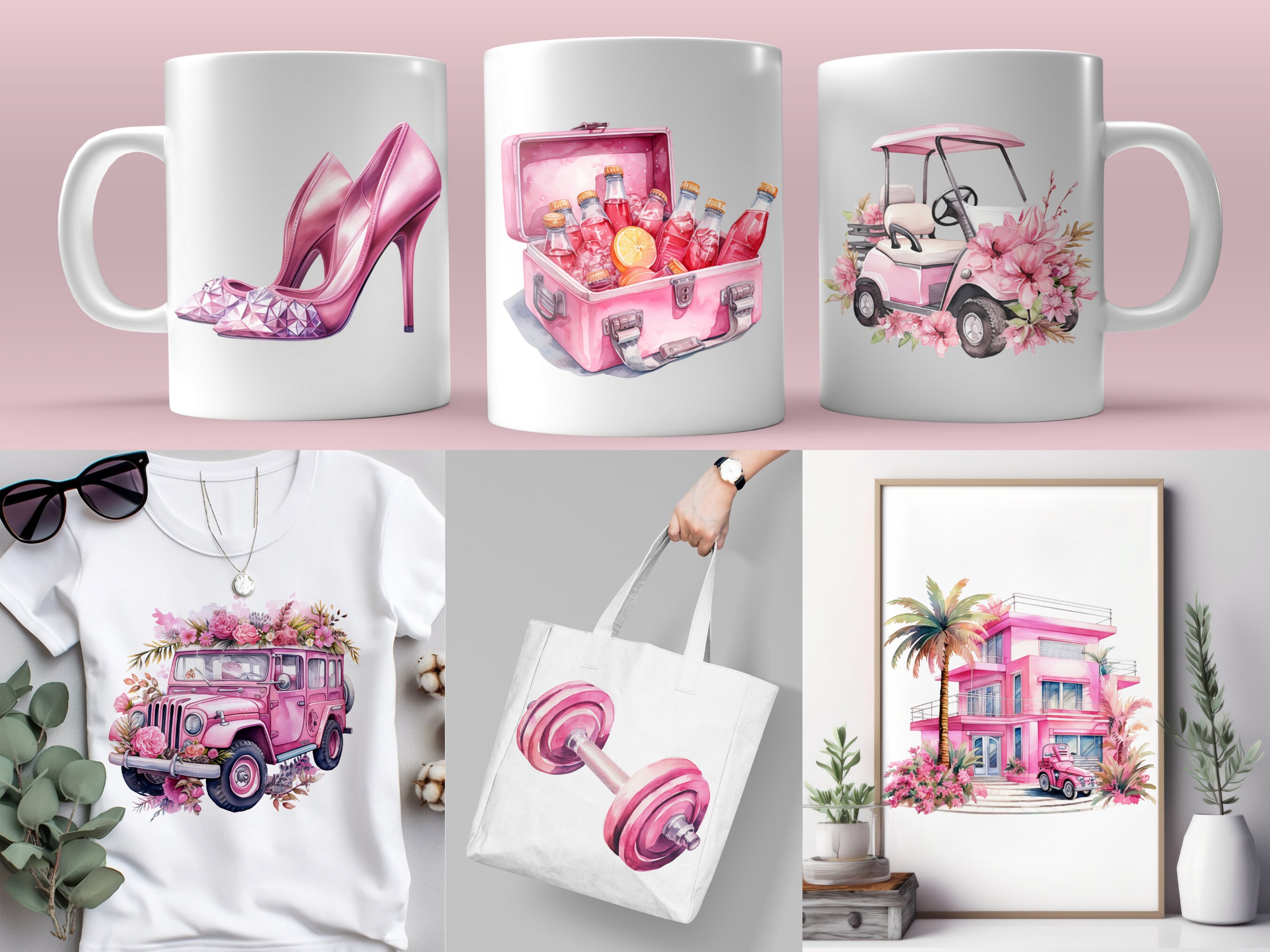 Pink Items Collection Pink World Barbie-inspired Watercolor - Etsy