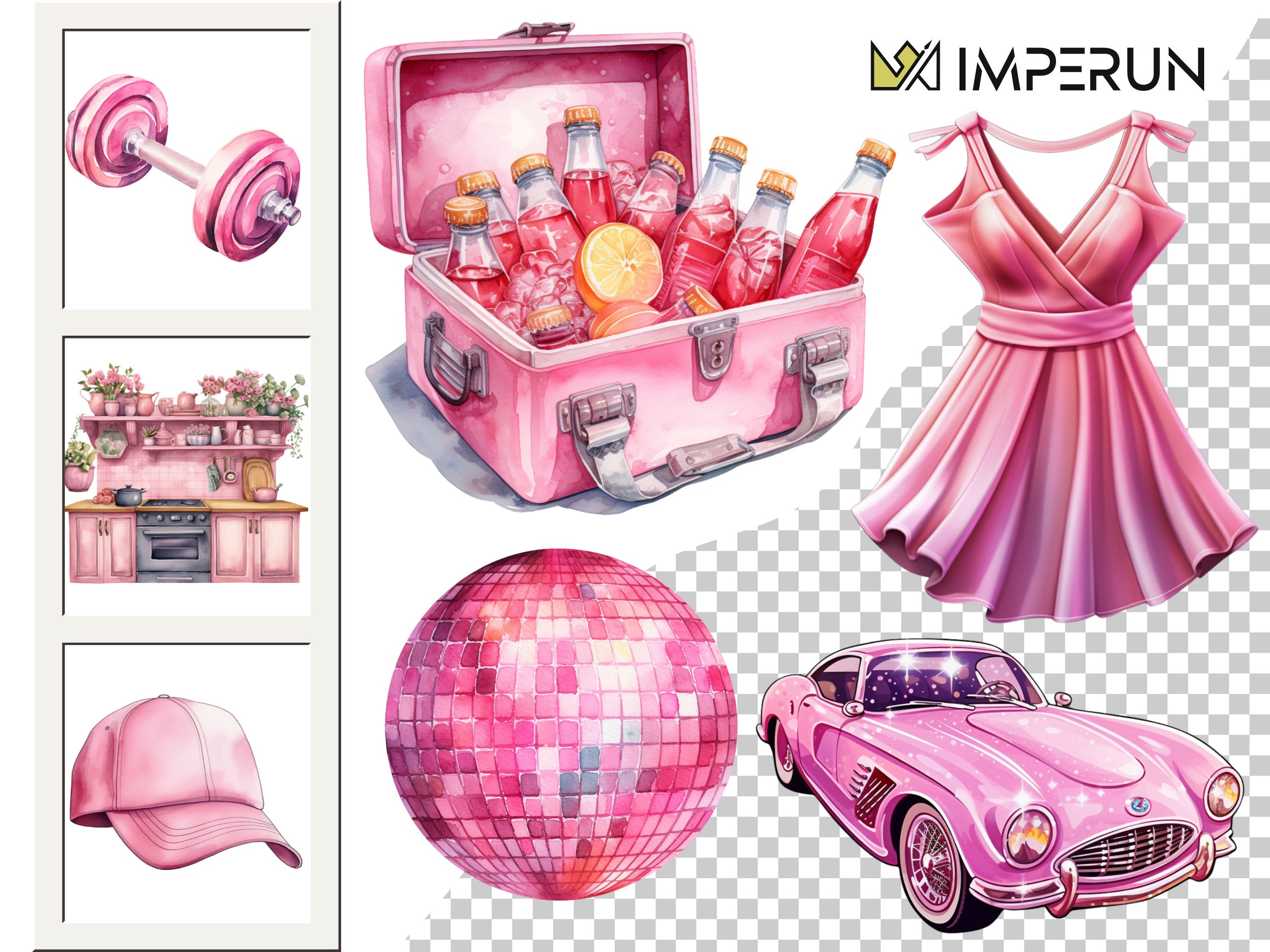 Pink Items Collection Pink World Barbie-inspired Watercolor - Etsy