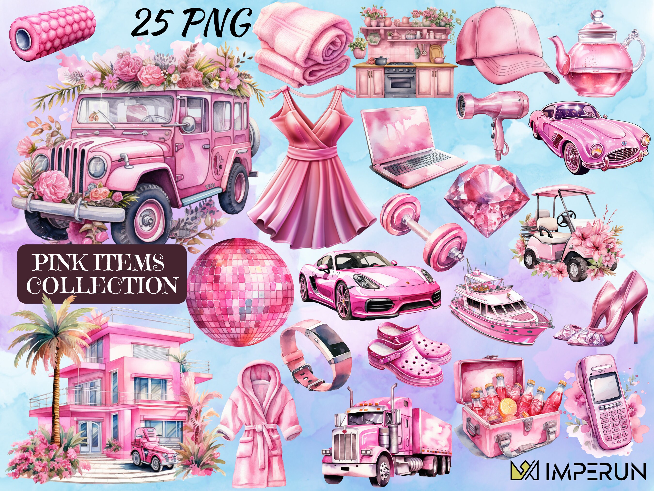 Pink Items Collection Pink World Barbie-inspired Watercolor - Etsy