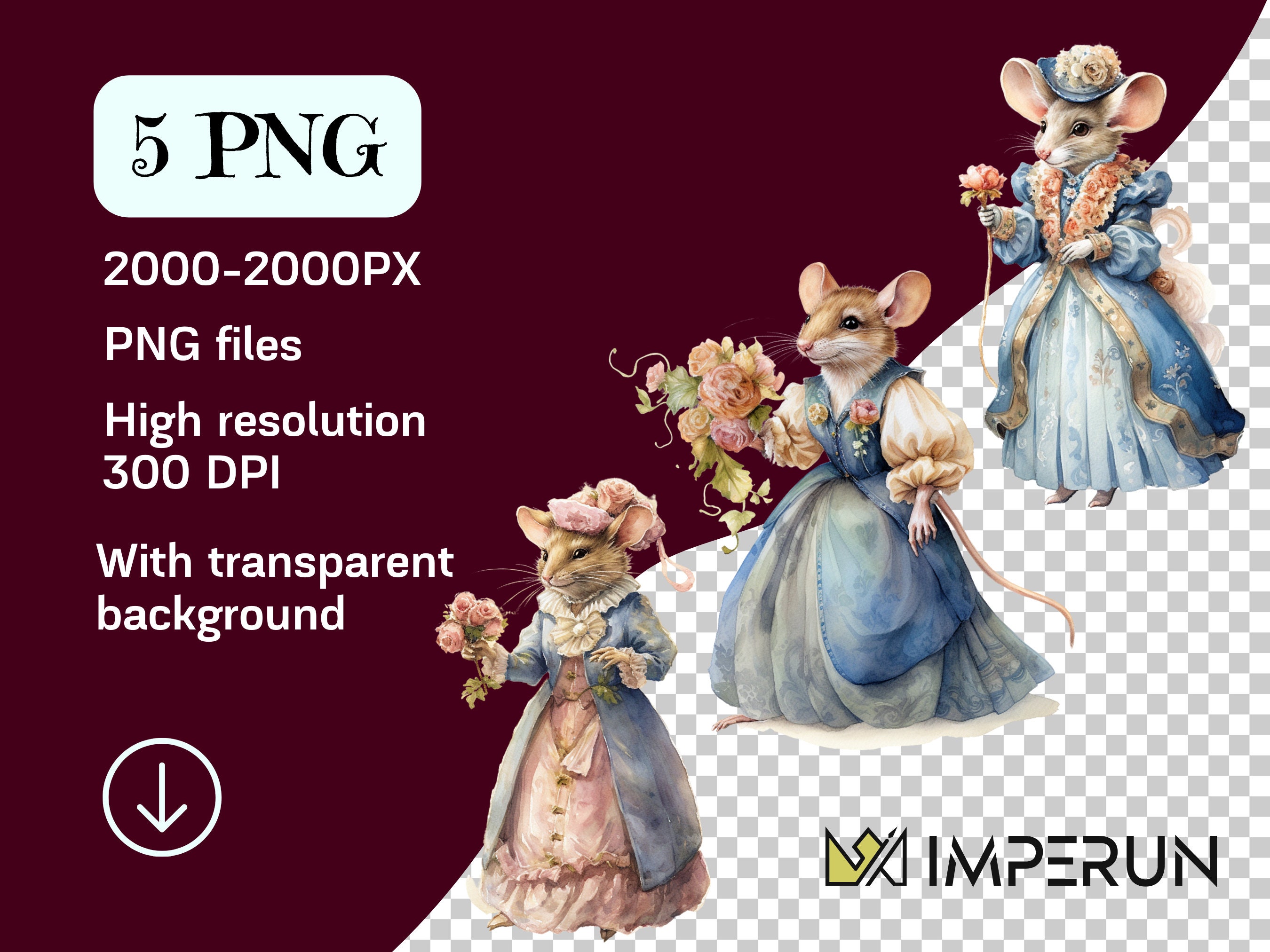 Mouse PNG Clipart, Victorian Mouse Watercolor Clipart Set 10 PNG ...