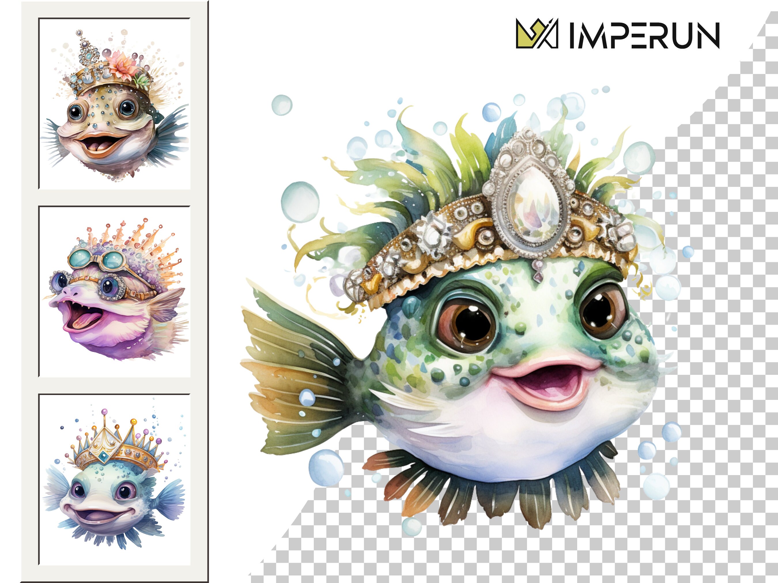 Puffer Fish, Funny Fish Clipart, Watercolor Puffer PNG, Fishing ...