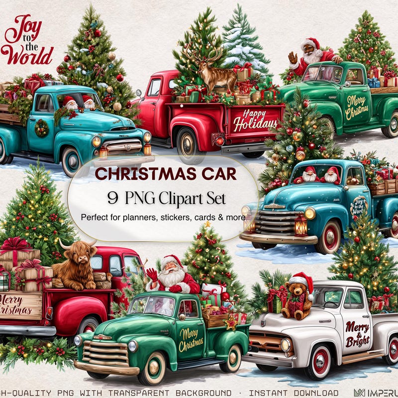 Christmas Old Green Truck Clipart - Etsy