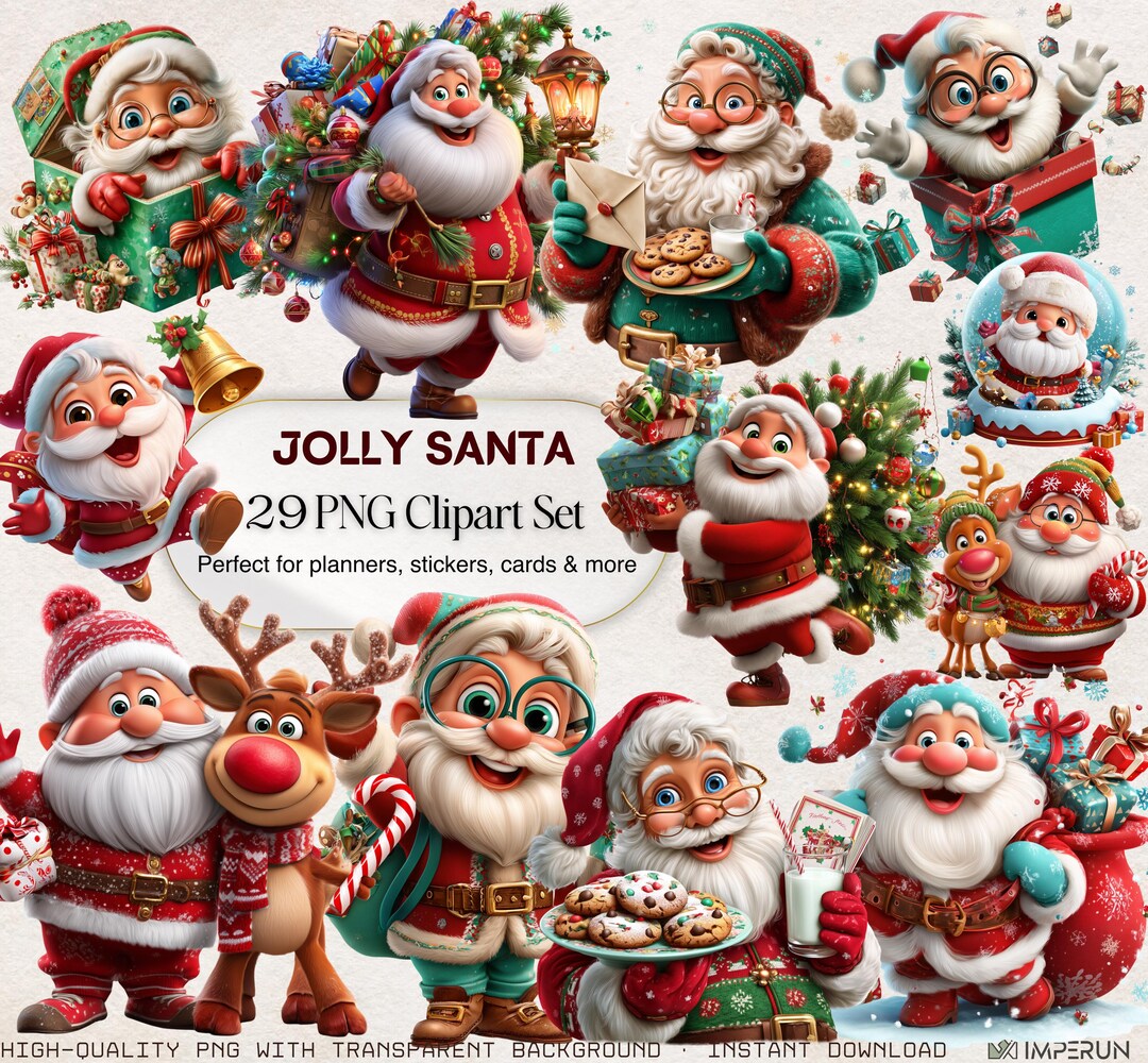 Jolly Santa Clipart Bundle: Christmas PNG Graphics (digital Download ...