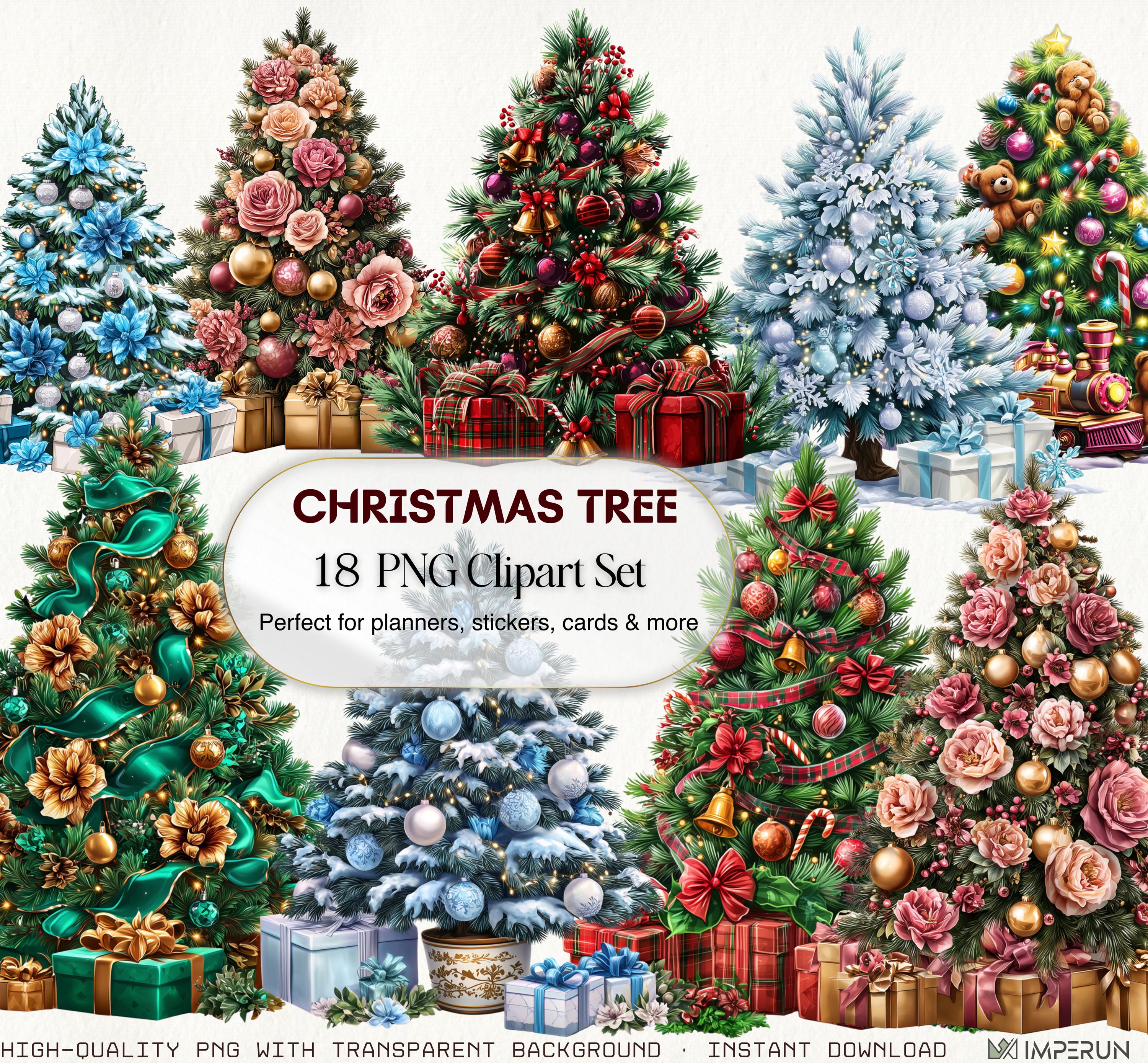 Christmas Trees Clipart Bundle: Festive PNG Illustrations (digital ...